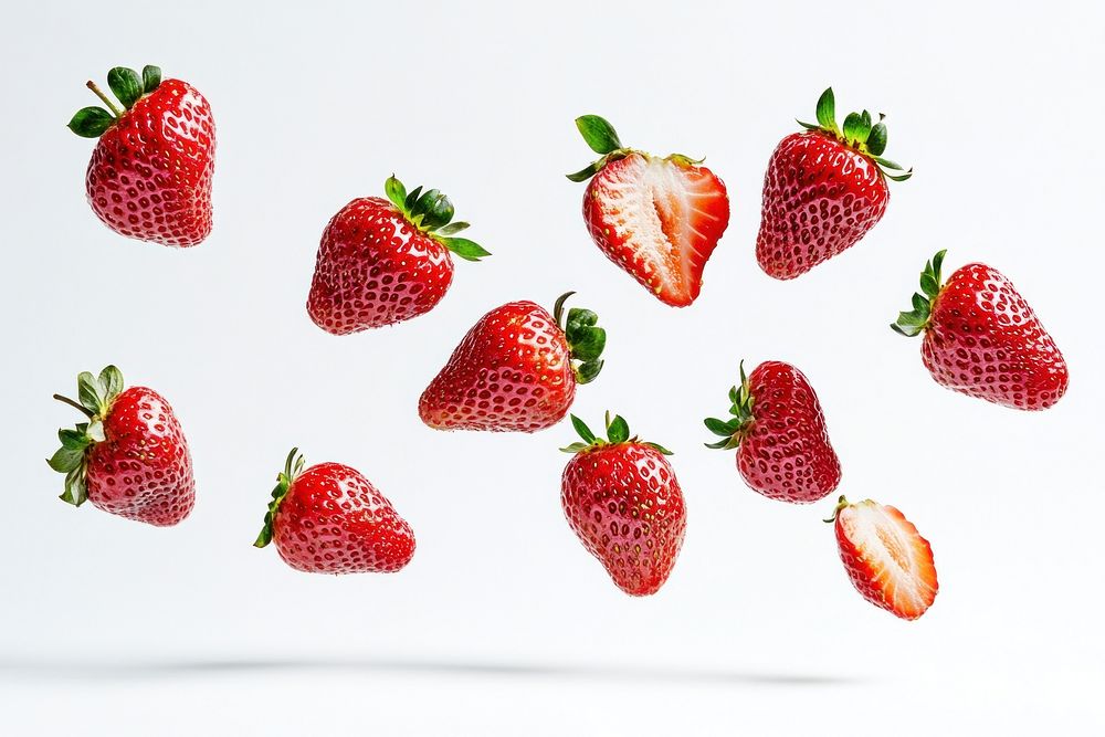 Fresh strawberries flying air strawberry | Free Photo - rawpixel