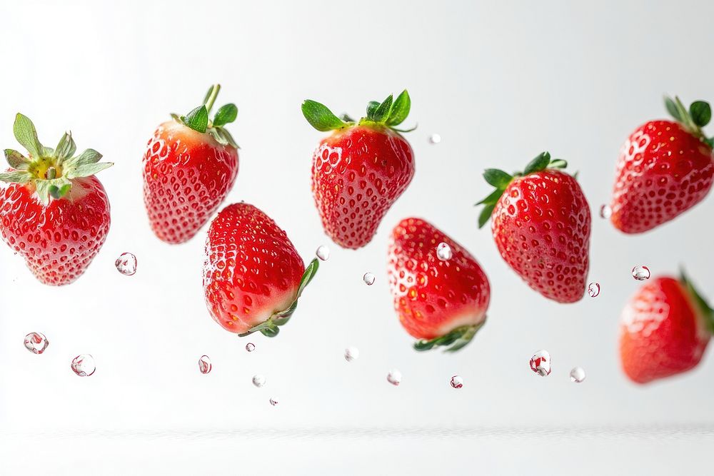Fresh strawberries flying air strawberry | Free Photo - rawpixel