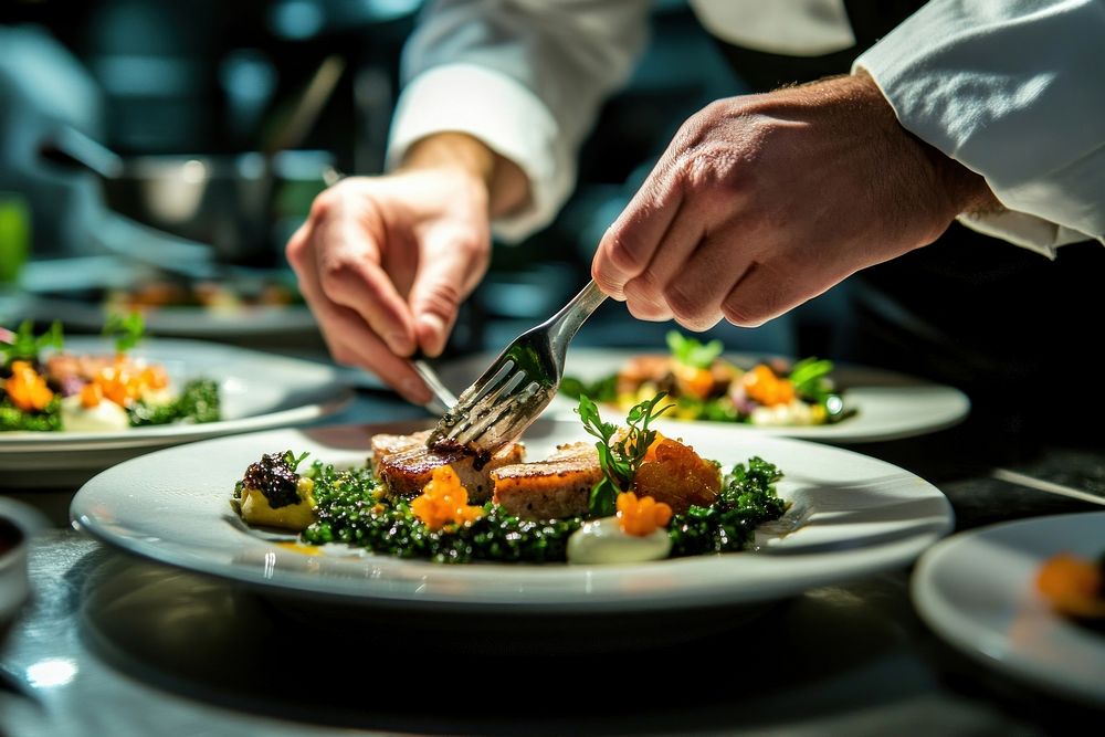 chef plating food plate restaurant | Free Photo - rawpixel