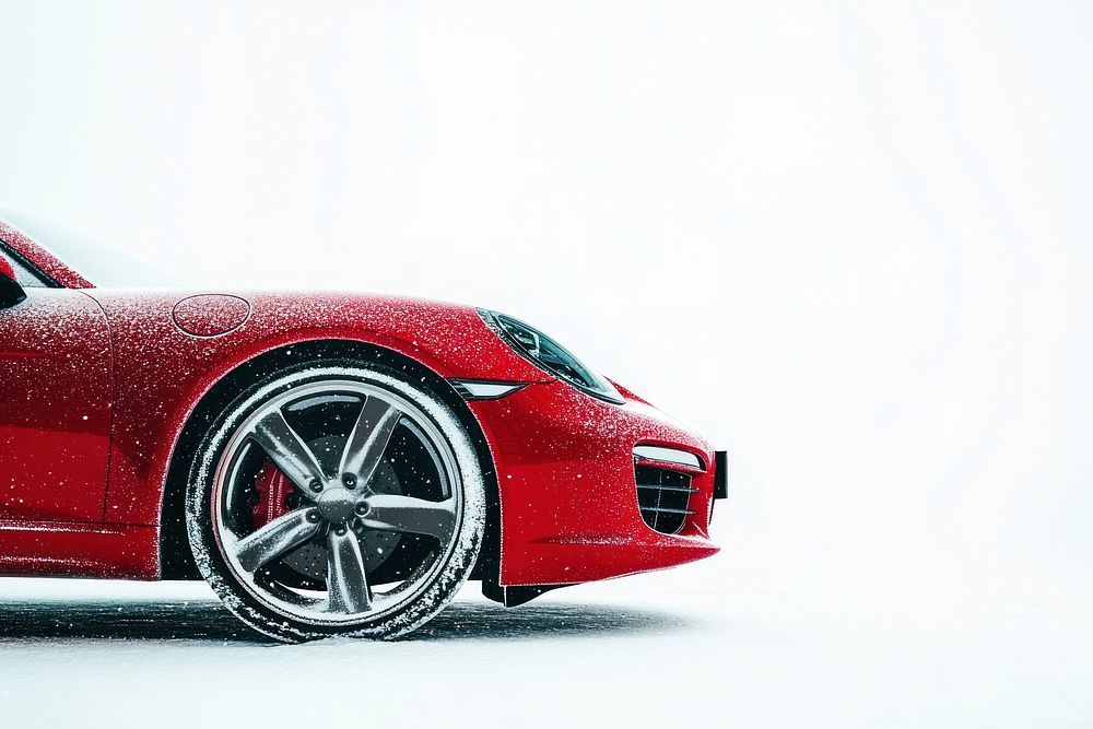 snowy red car photography automobile | Free Photo - rawpixel