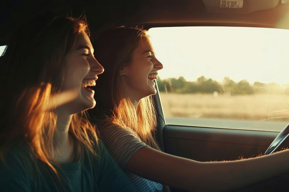 Joyful friends driving sunset | Free Photo - rawpixel