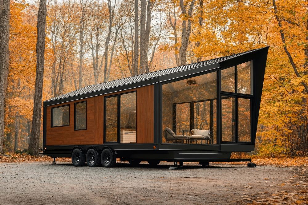 Tiny trailer container house autumn | Free Photo - rawpixel