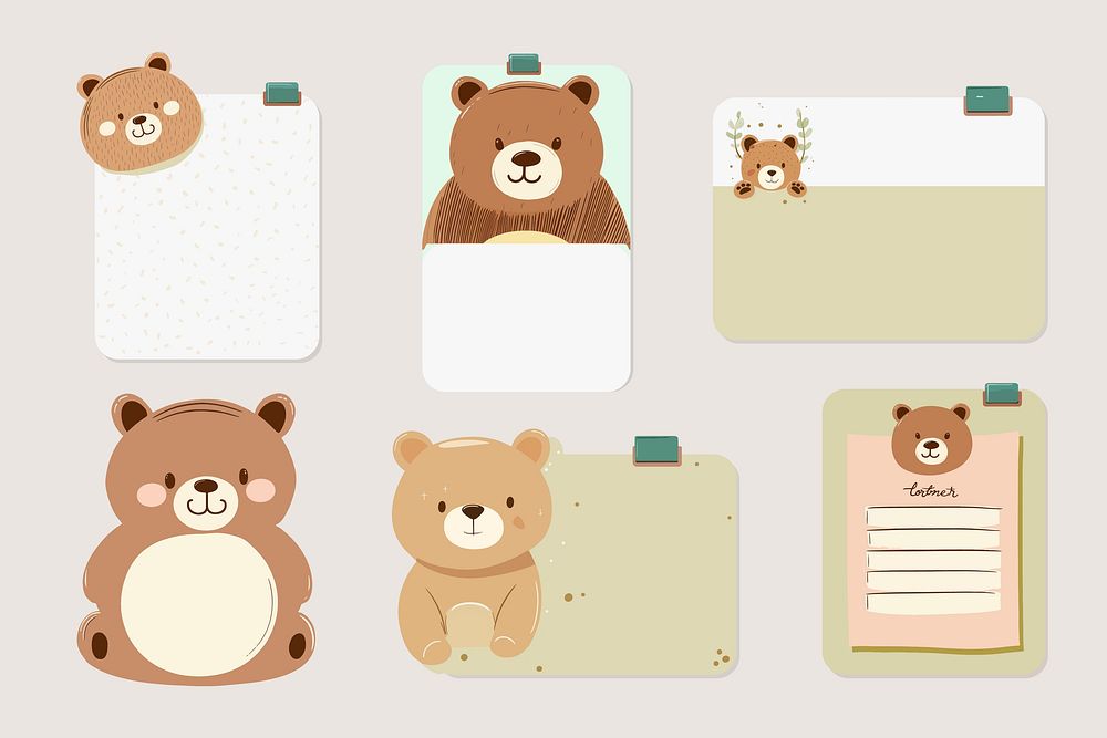 Cute bear paper notes illustration | Free Vector - rawpixel