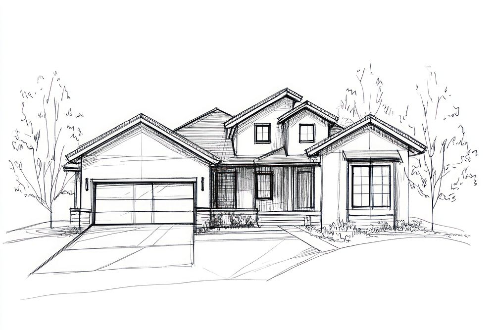 Modern house architectural sketch | Free Photo Illustration - rawpixel