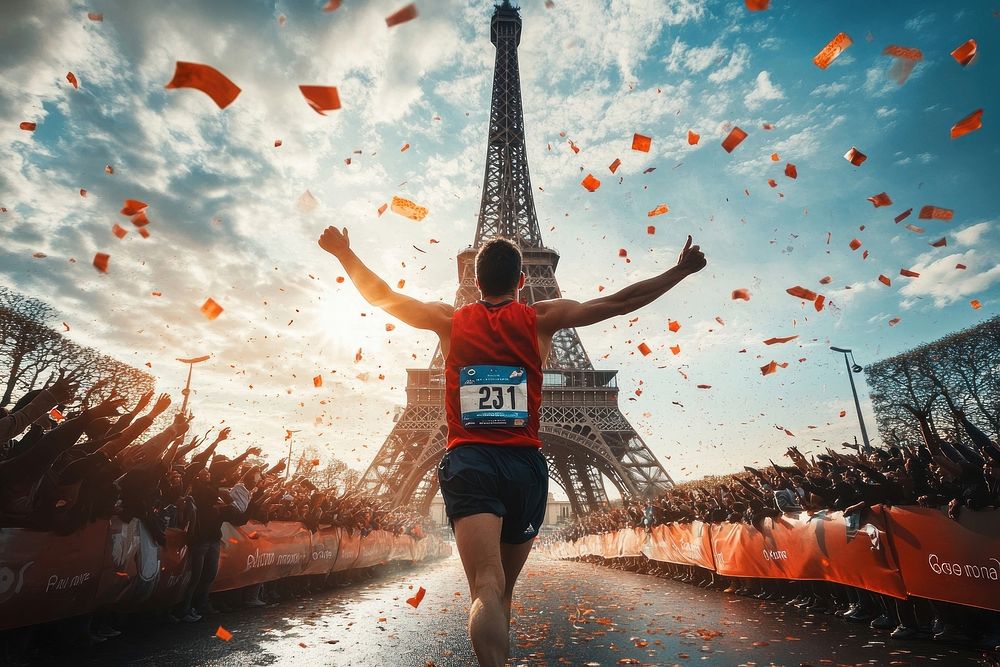 Runner celebrating in Paris marathon | Free Photo - rawpixel
