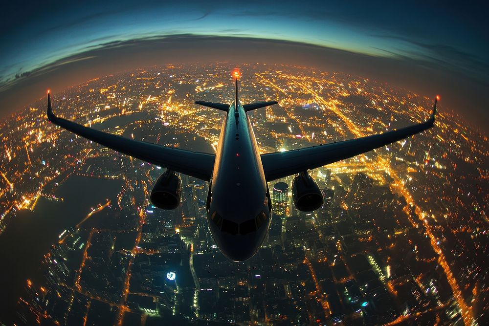 Airplane flight night city cityscape | Free Photo - rawpixel