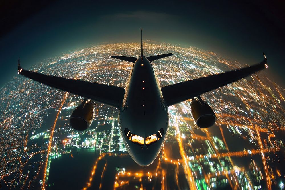 Airplane flight night city cityscape | Free Photo - rawpixel