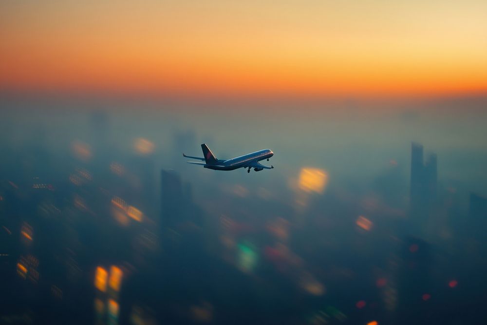 Airplane flight sunrise cityscape flying | Free Photo - rawpixel