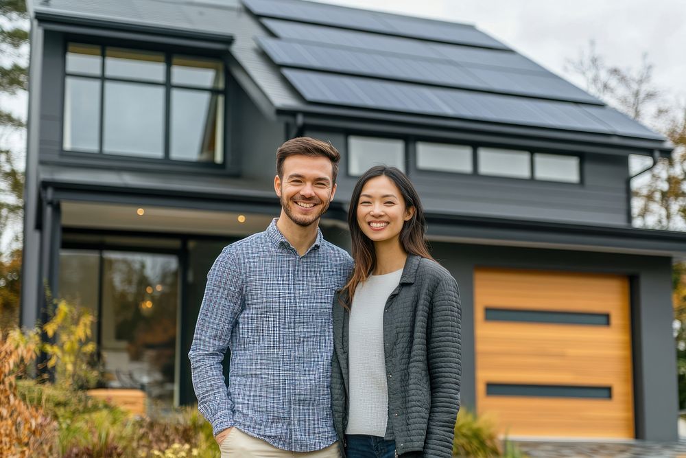 Happy couple outside modern home | Free Photo - rawpixel