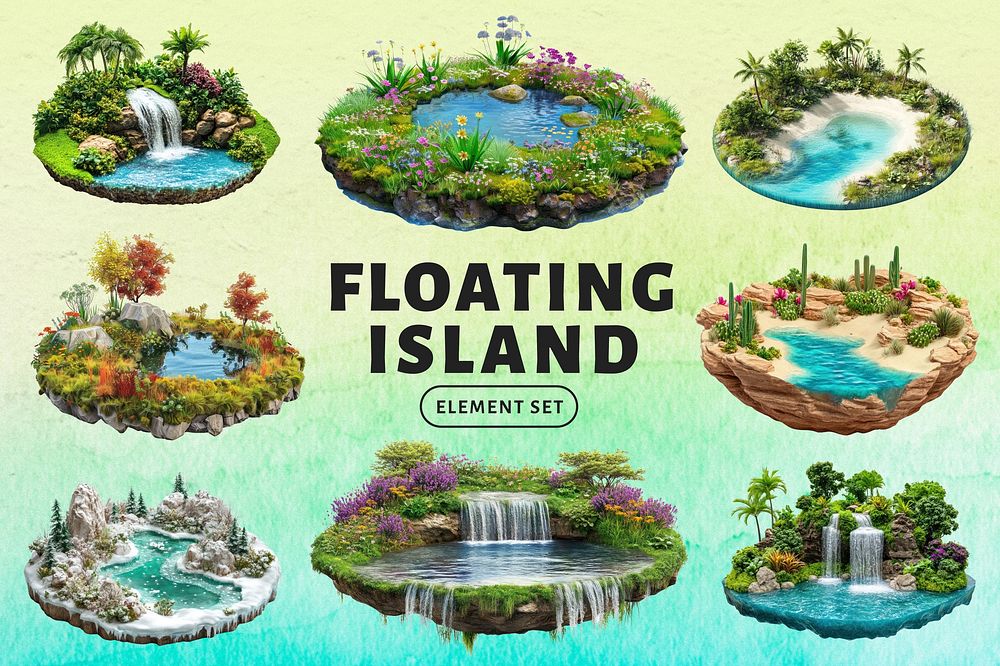 Floating island design element set | Free Photo - rawpixel