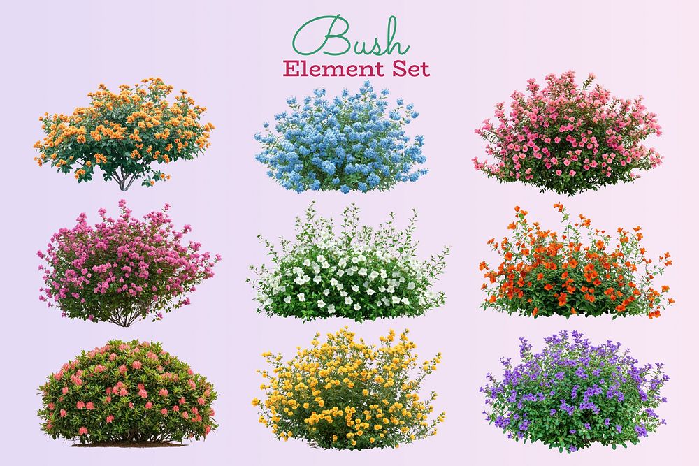 Flower bush design element set | Free Photo - rawpixel