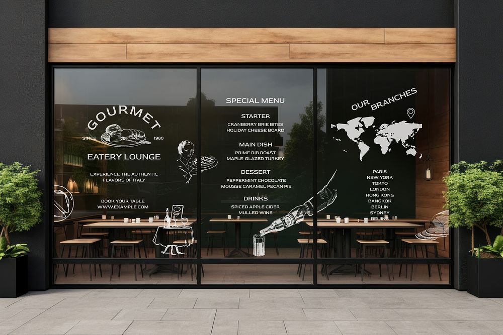 Elegant restaurant storefront window mockup | Premium PSD Mockup - rawpixel