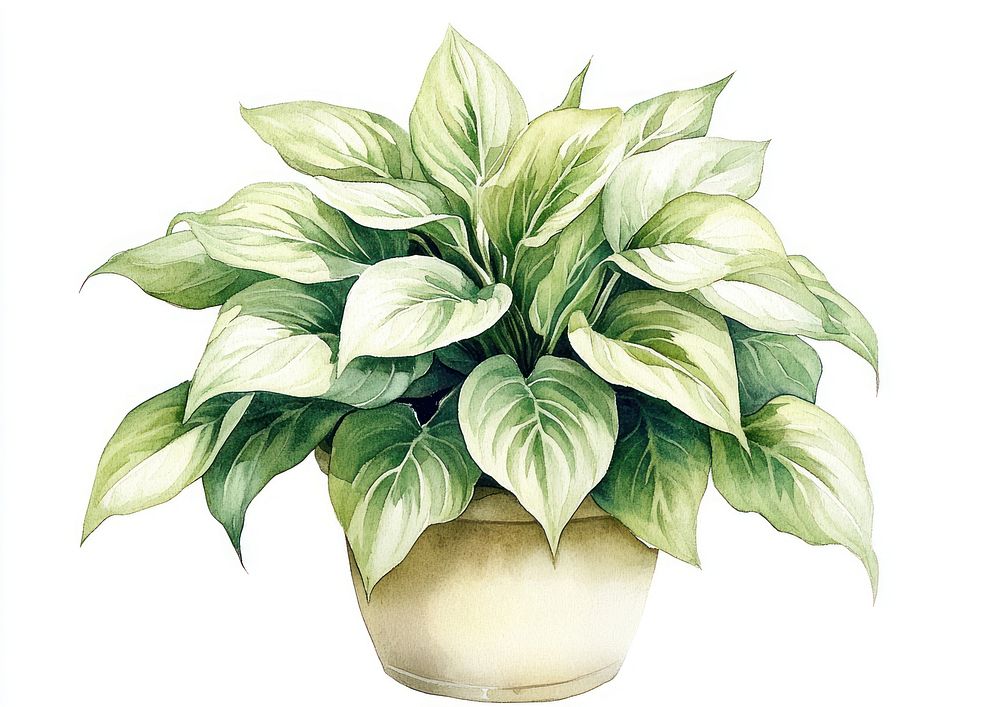 Hostas bushes plant illustration watercolor. | Free Photo Illustration ...