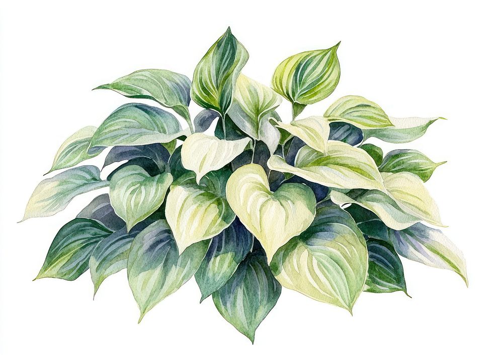 Hostas bushes plant illustration watercolor. | Free Photo Illustration ...