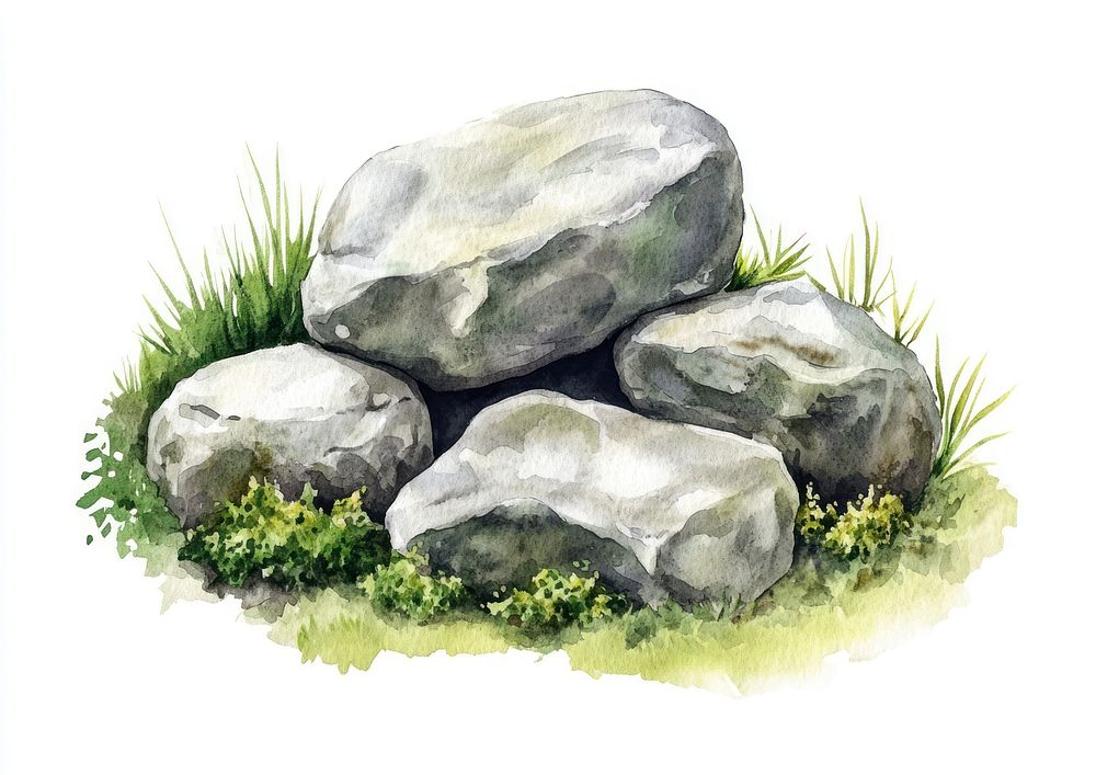Mossy Rocks rock illustration watercolor. | Free Photo Illustration ...