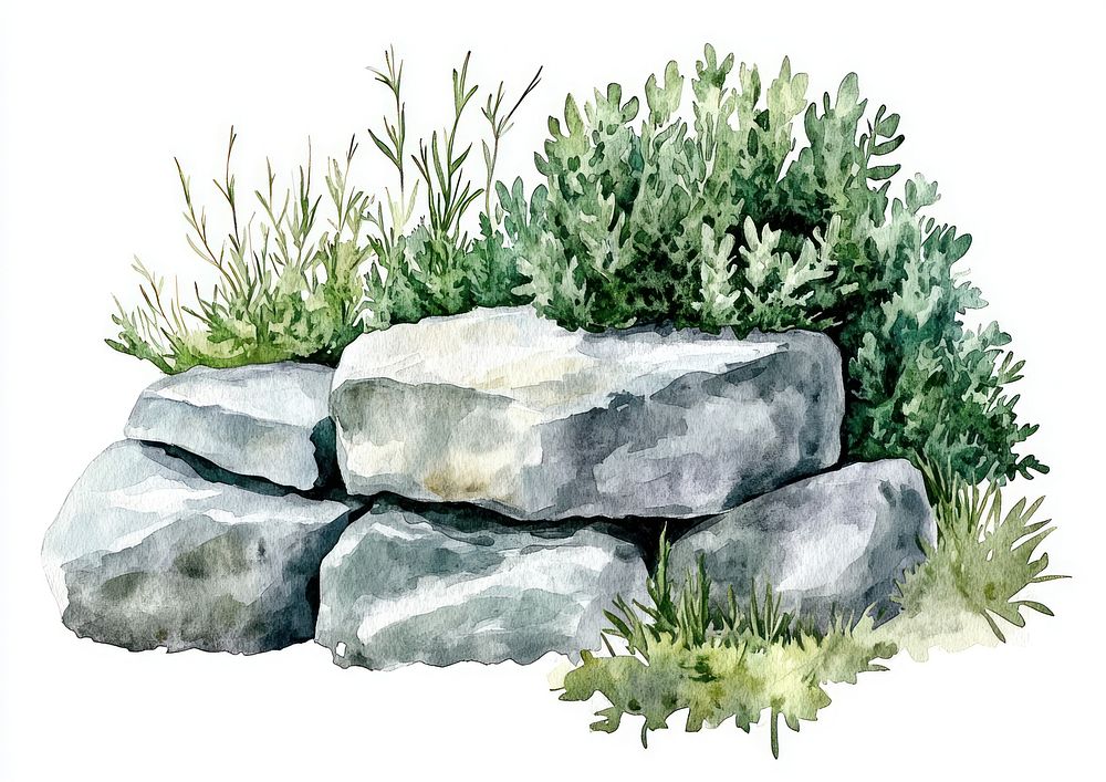 Mossy Rocks rocks illustration watercolor. | Free Photo Illustration ...