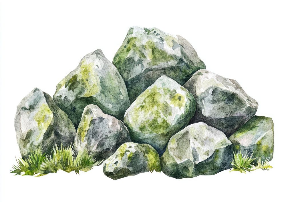 Mossy Rocks rocks illustration watercolor. | Free Photo Illustration ...