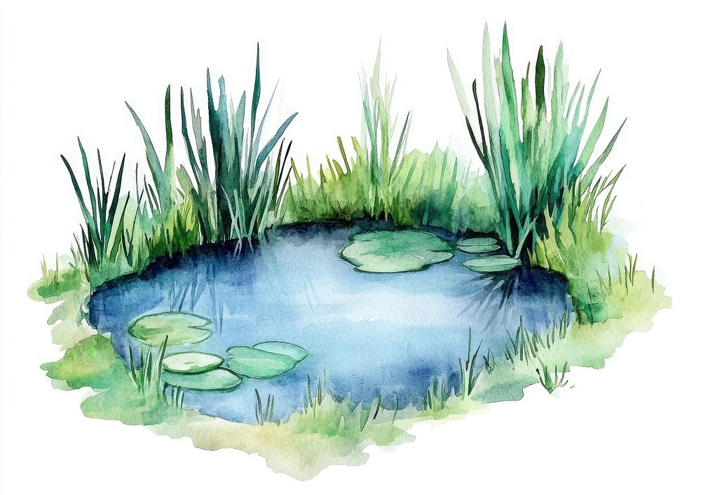 Water pond illustration watercolor. | Free Photo Illustration - rawpixel