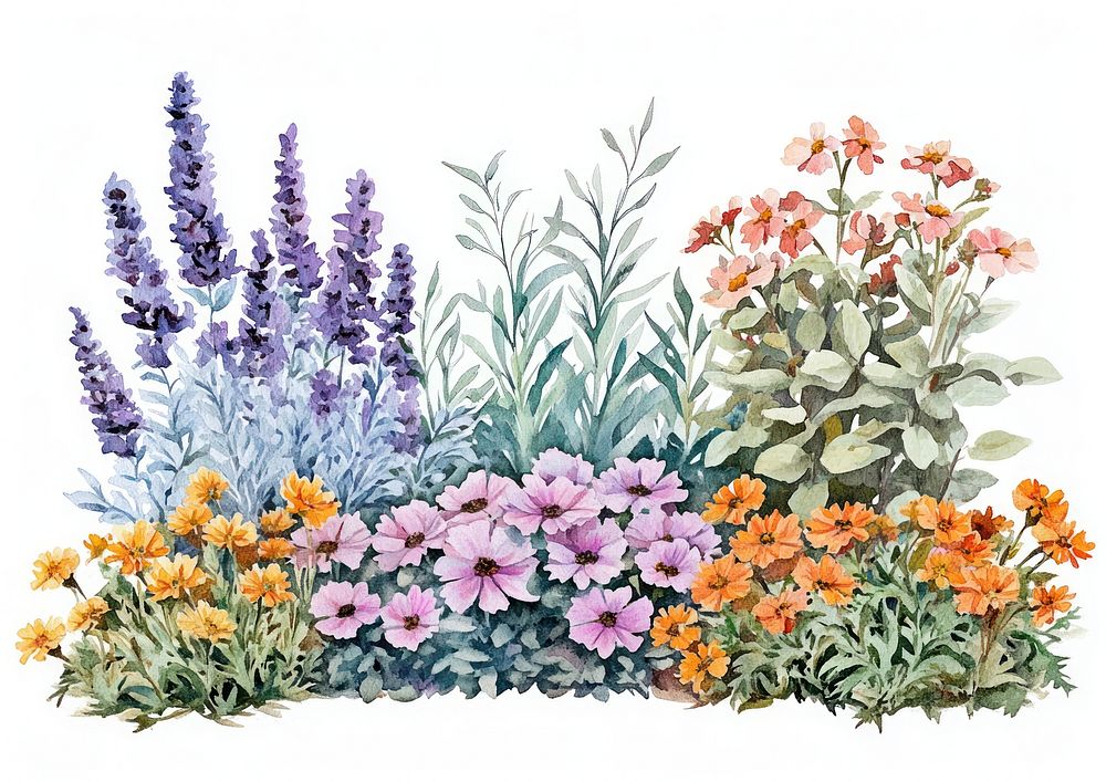 Summer Flower Beds flowers art | Free Photo Illustration - rawpixel