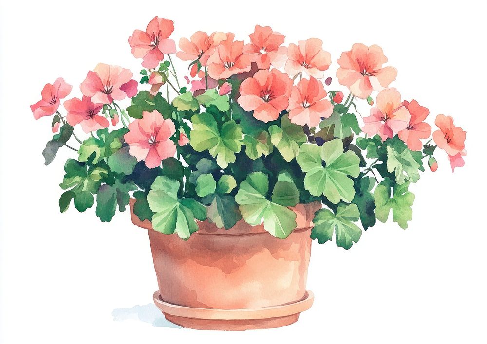 Geraniums plant illustration watercolor. | Free Photo Illustration ...