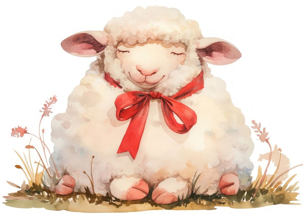 Coquette chubby sheep illustration watercolor | Free Photo Illustration ...
