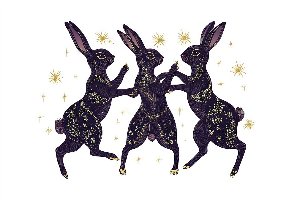three rabbit dancing rabbits illustration | Free Photo Illustration ...