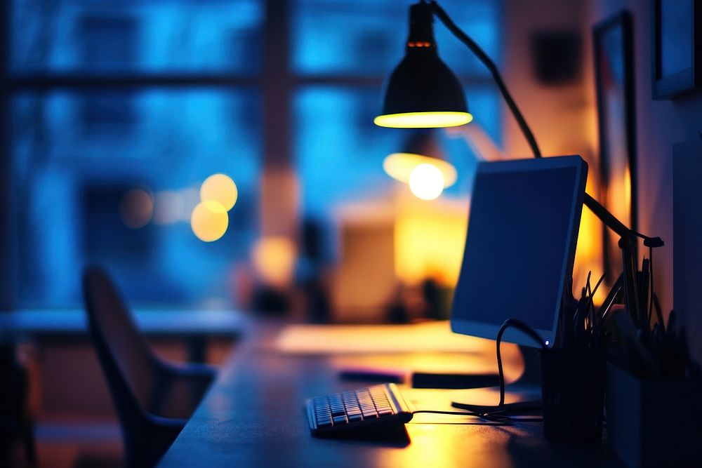 Blurred office workspace lighting computer | Free Photo - rawpixel