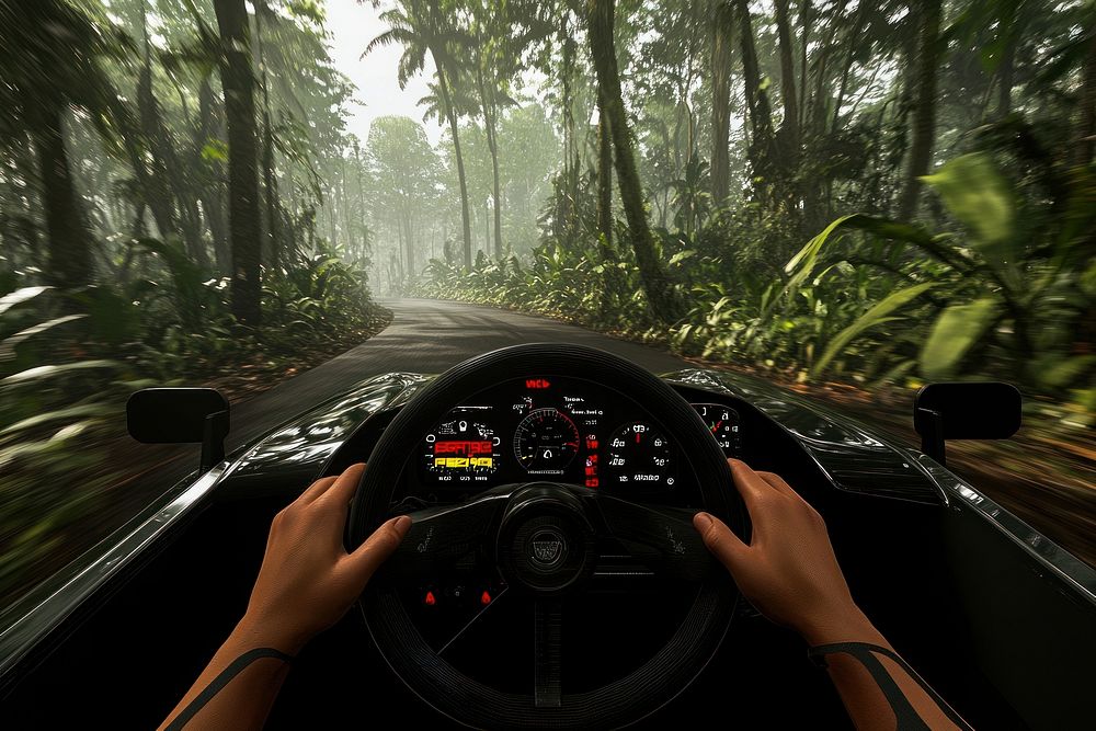 Race car speeding jungle driving | Free Photo - rawpixel