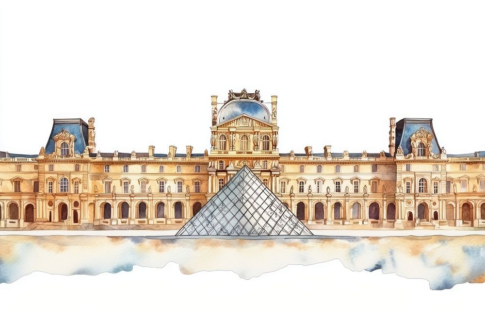 Louvre Museum France landmark watercolor | Free Photo Illustration ...