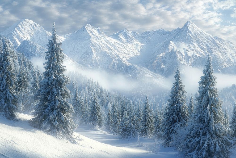 panoramic view snow-covered trees mountains | Premium Photo - rawpixel