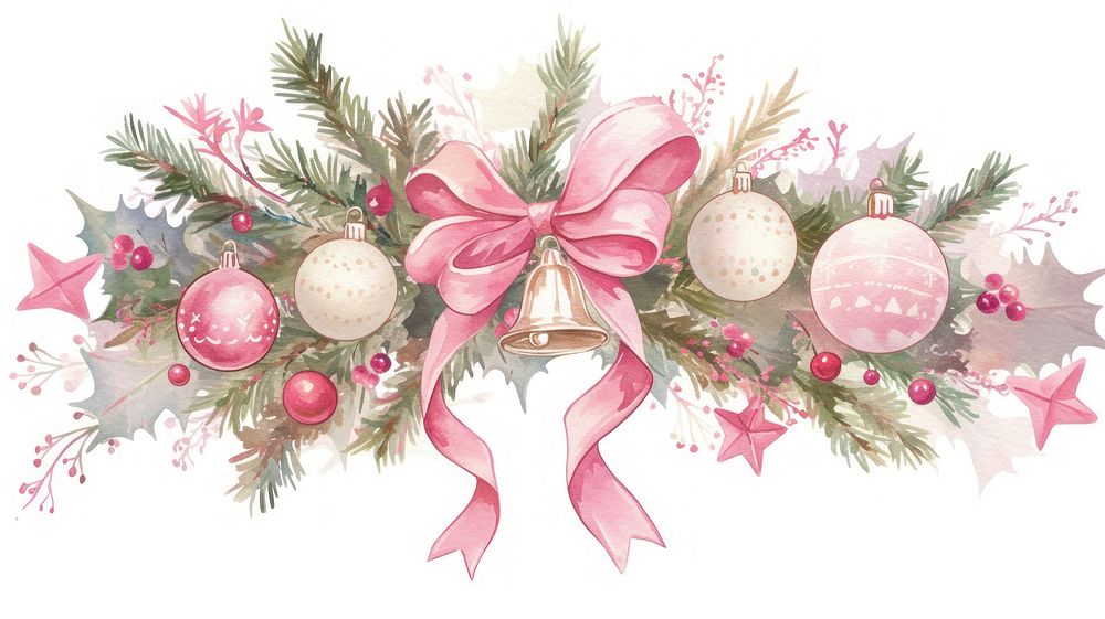 Pink garland christmas illustration watercolor. | Free Photo ...
