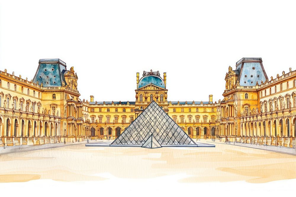 Louvre France landmark architecture illustration. | Free Photo ...