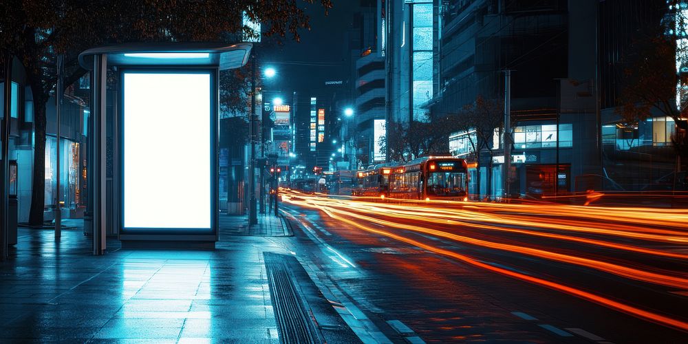 Digital billboard poster street night | Free Photo - rawpixel