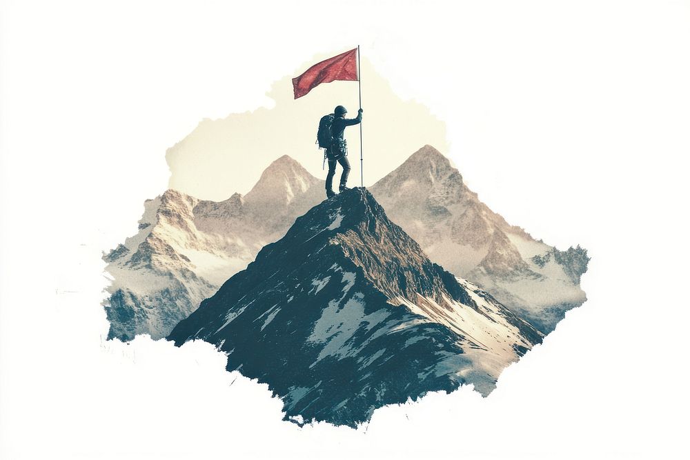 Man mountain climbing flag outdoors | Free Photo Illustration - rawpixel