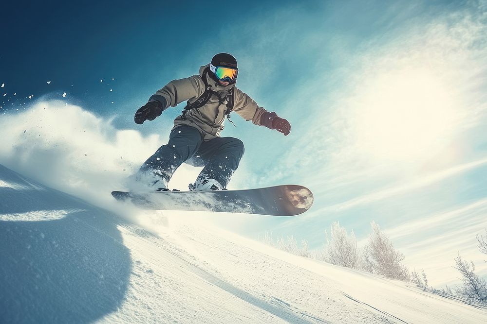 A snowboarder snowboarding adventure landscape. | Free Photo - rawpixel