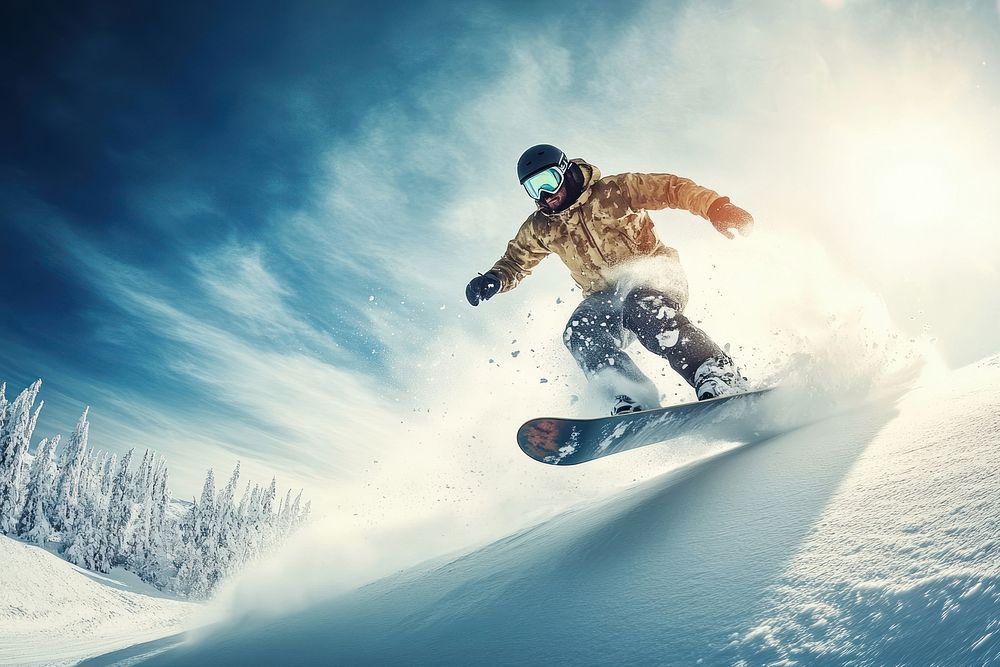 A snowboarder snowboarding adventure landscape | Free Photo - rawpixel