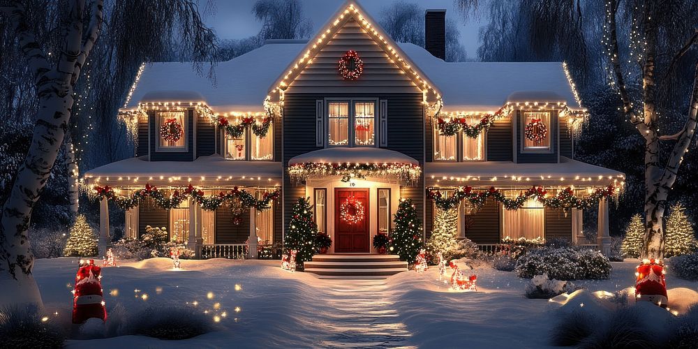 Stylish house decorated Christmas lights | Free Photo - rawpixel