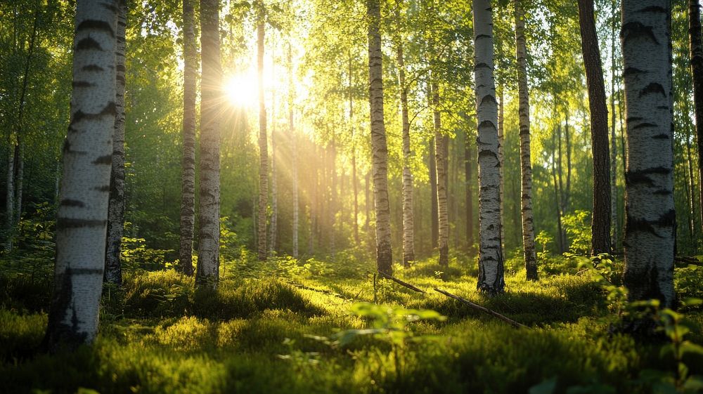 Birch forest background sunlight outdoors | Free Photo - rawpixel