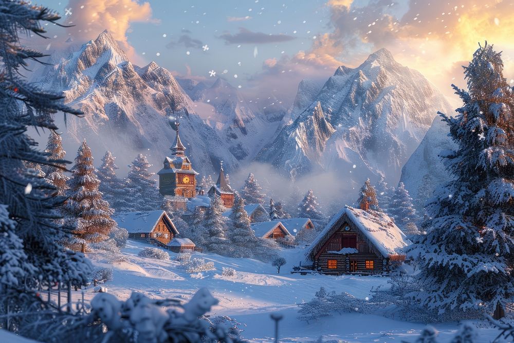 Snow landscape mountains scenery. | Free Photo Illustration - rawpixel