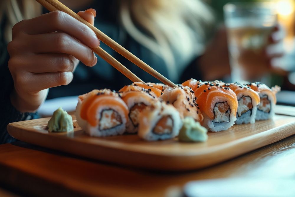 Woman using chopsticks eat sushi | Free Photo - rawpixel