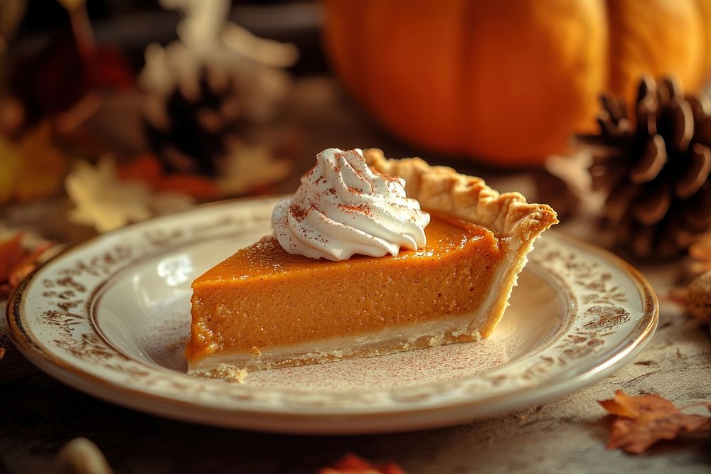 Pumpkin pie whipped cream plate | Free Photo - rawpixel