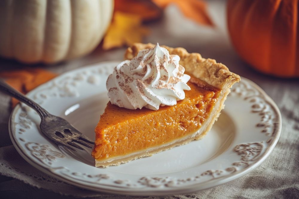Pumpkin pie whipped cream plate | Free Photo - rawpixel