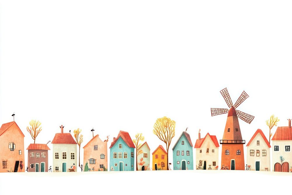 Windmill village building border illustration | Free Photo Illustration ...