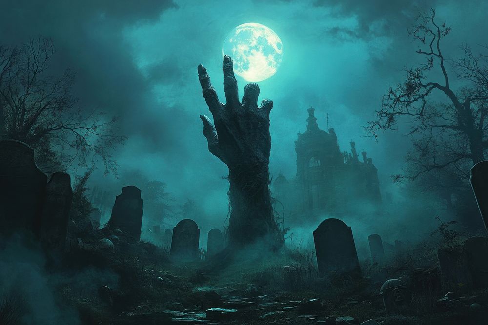 Rotting hand reaches sky moon | Free Photo Illustration - rawpixel