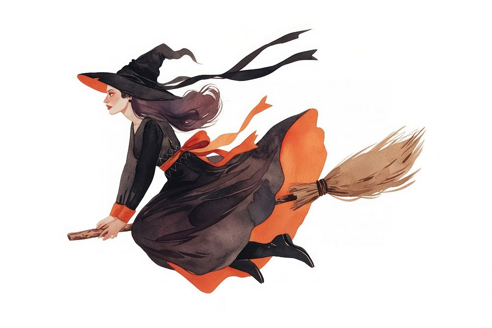 Witch ride broom illustration witchcraft | Premium Photo Illustration ...