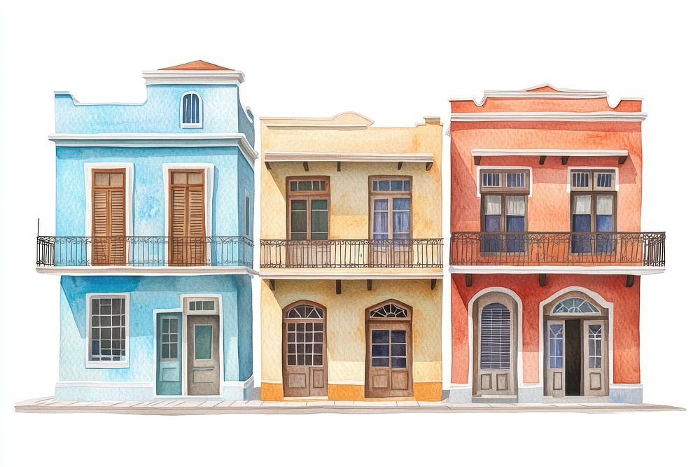 Cuban row houses architecture illustration | Free Photo Illustration ...