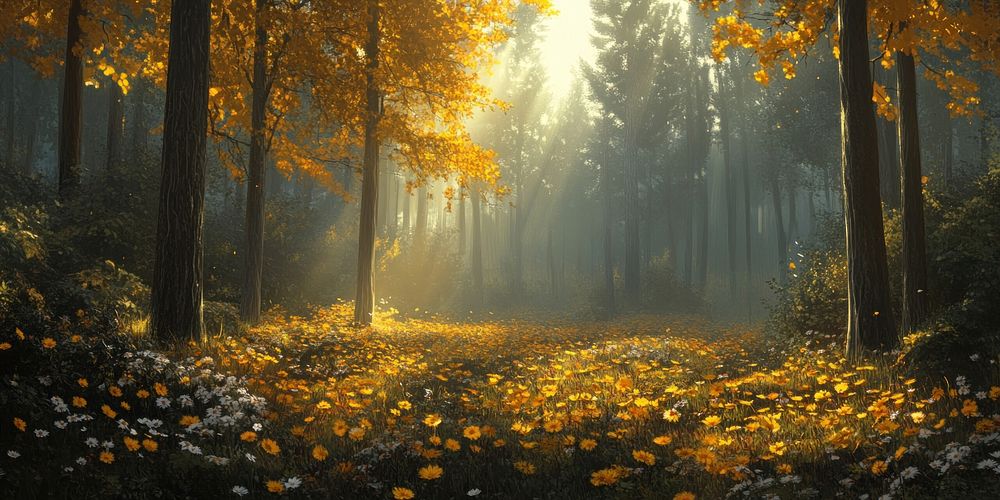 misty forest dawn sunlight landscape | Free Photo - rawpixel