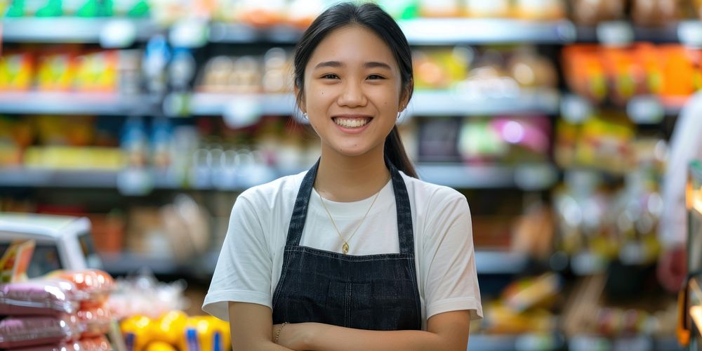 Asian cashier smiling grocery happy | Free Photo - rawpixel