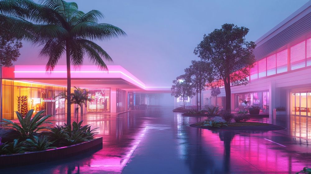 Retro mall exterior trees architecture | Free Photo - rawpixel