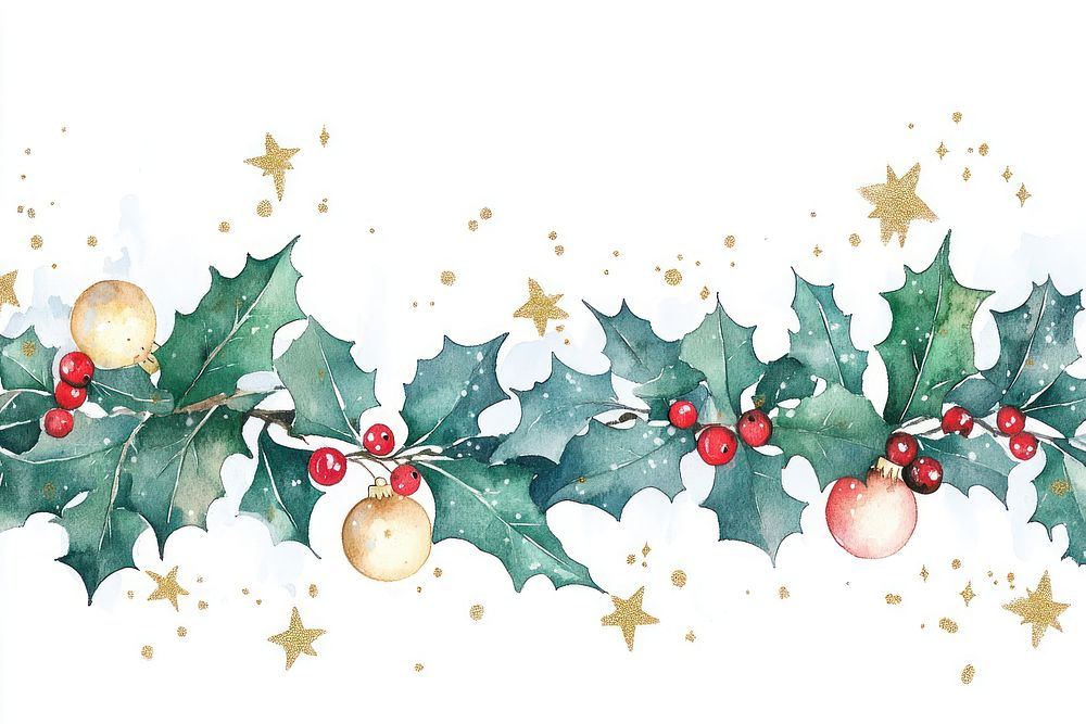 Watercolor holly border leaves leaf | Free Photo Illustration - rawpixel